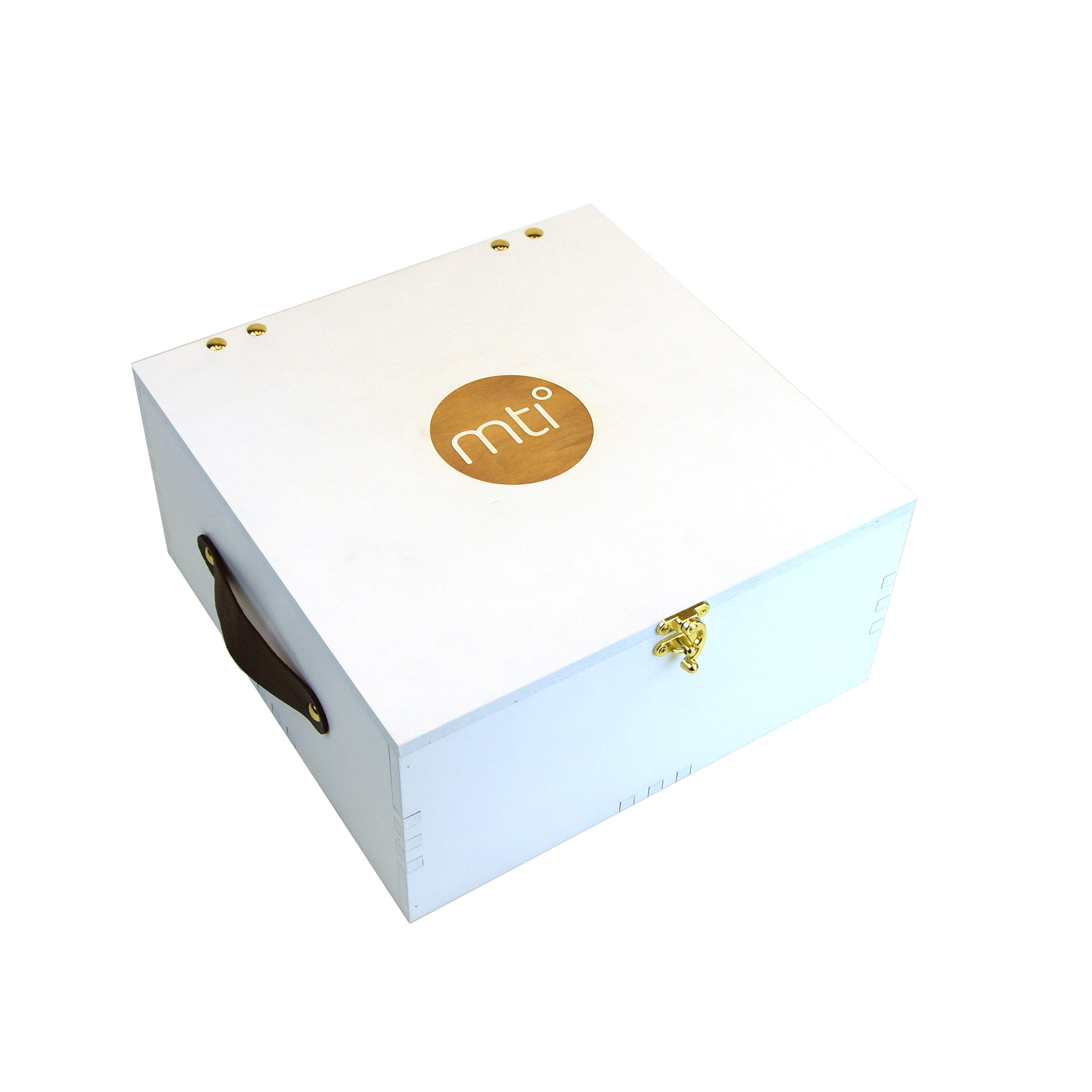 White Hinge Top Box with Leather Handles – Woodchuck Products